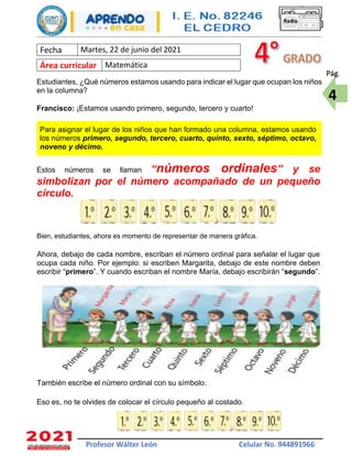ACTIVIDAD USAMOS LOS NUMEROS ORDINALES . | DOCX