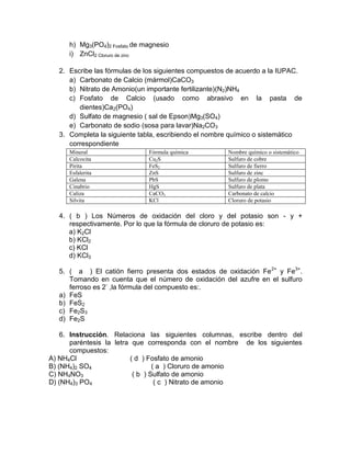 Actividad sales binarias y oxisales | DOCX