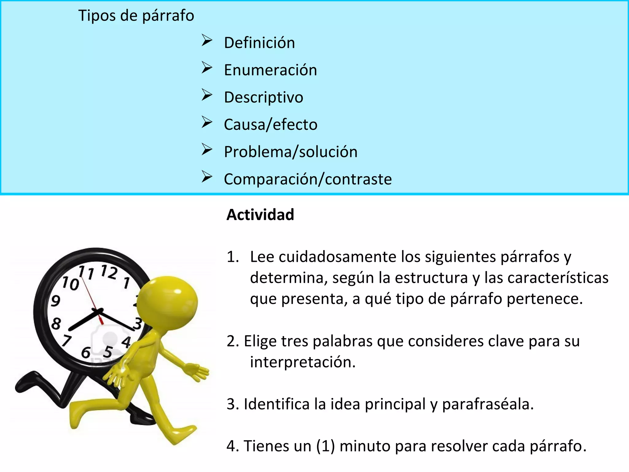 Actividad tipos de_parrafo_con respuestas | PPT