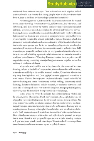 Activism And Service-Learning Reframing Volunteerism As Acts Of Dissent ...