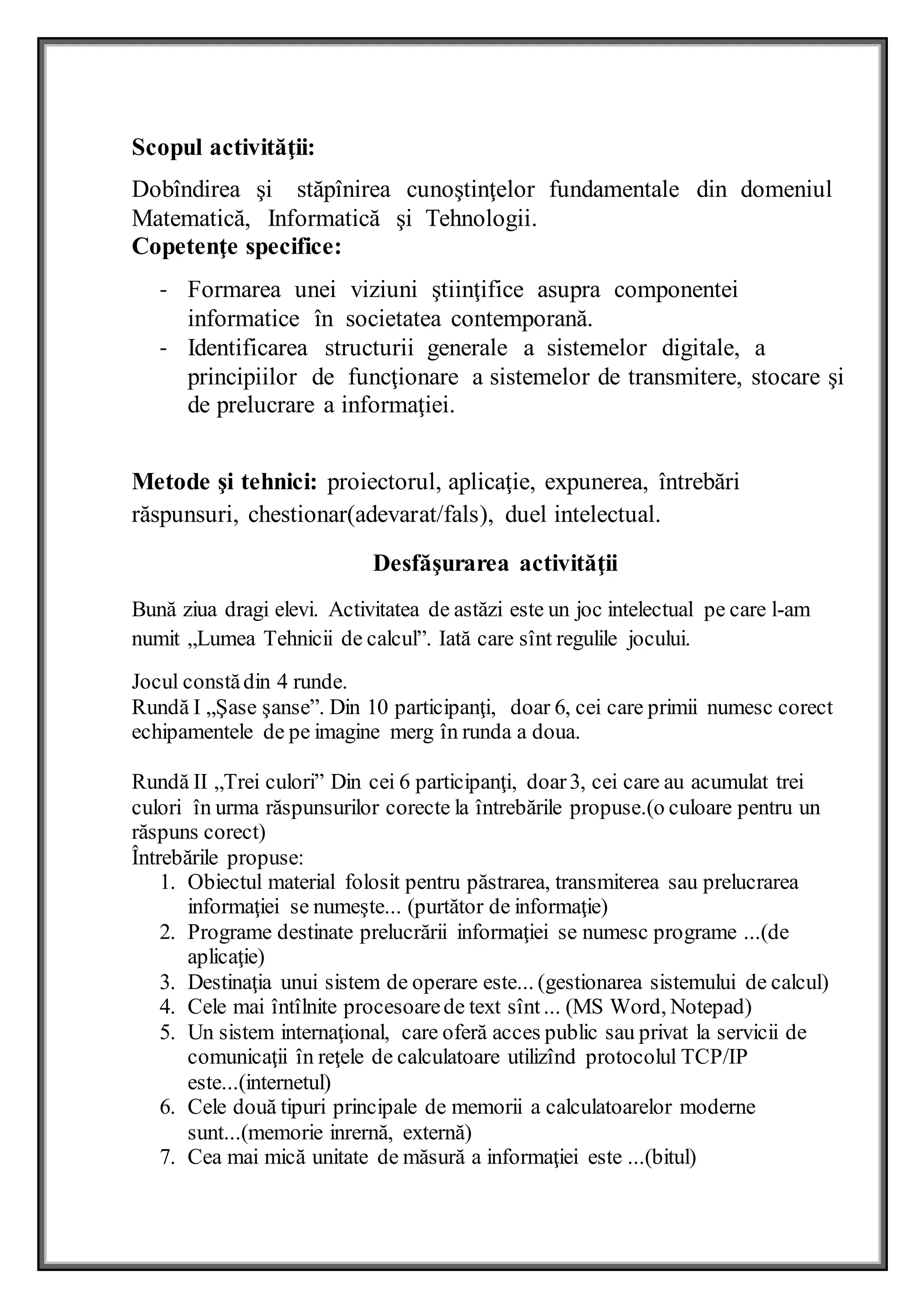 Activitatea extracurs | DOCX