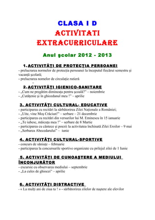 Activitati extracurriculare clasa i | DOC