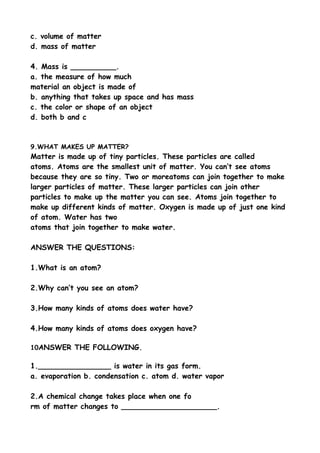Activites the unit1º(matter) | PDF