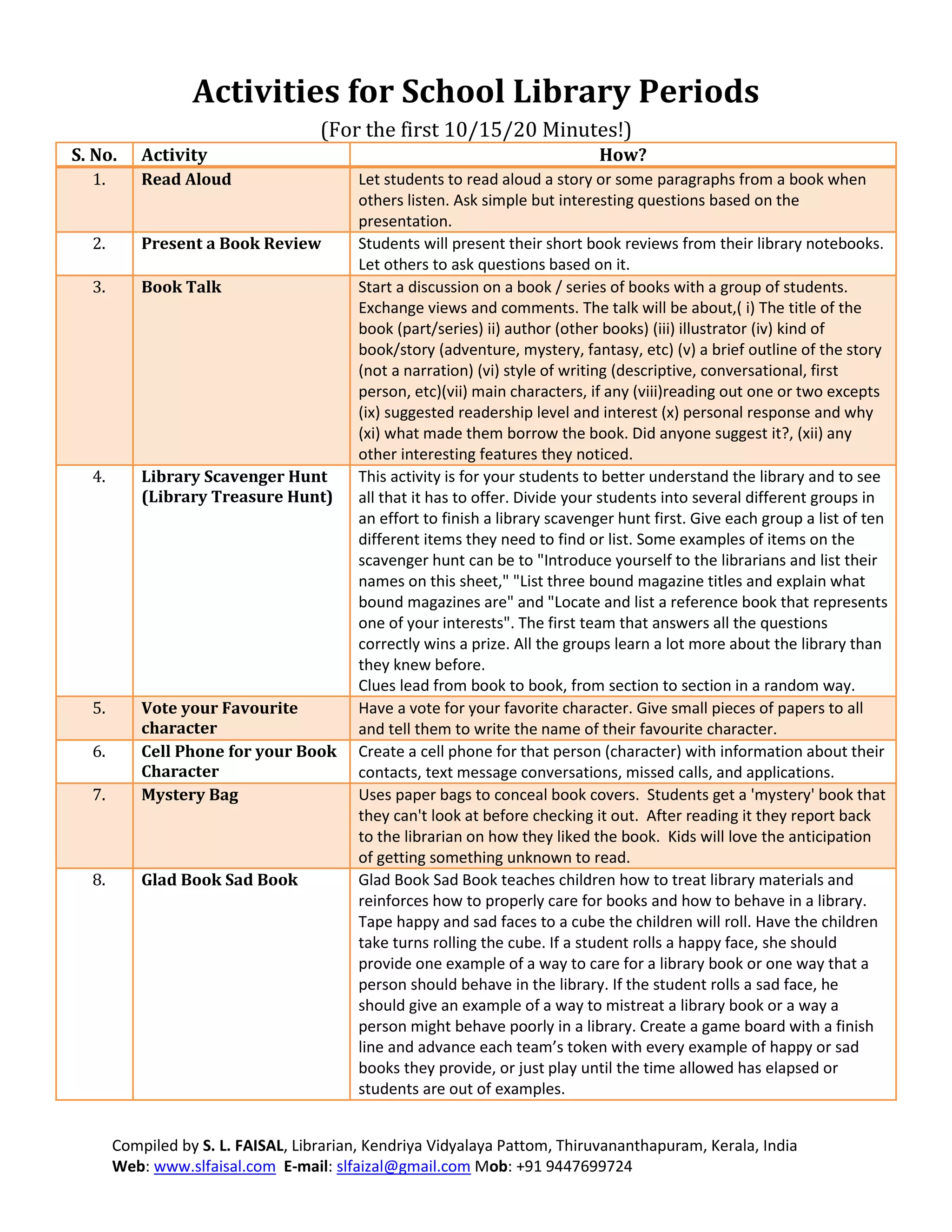 Activities for School Library Periods | PDF