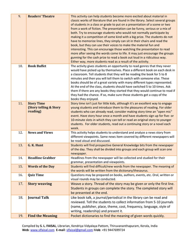 Activities for School Library Periods | PDF | Homework and Study ...