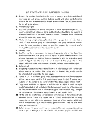 Activities and games for warming up students | PDF