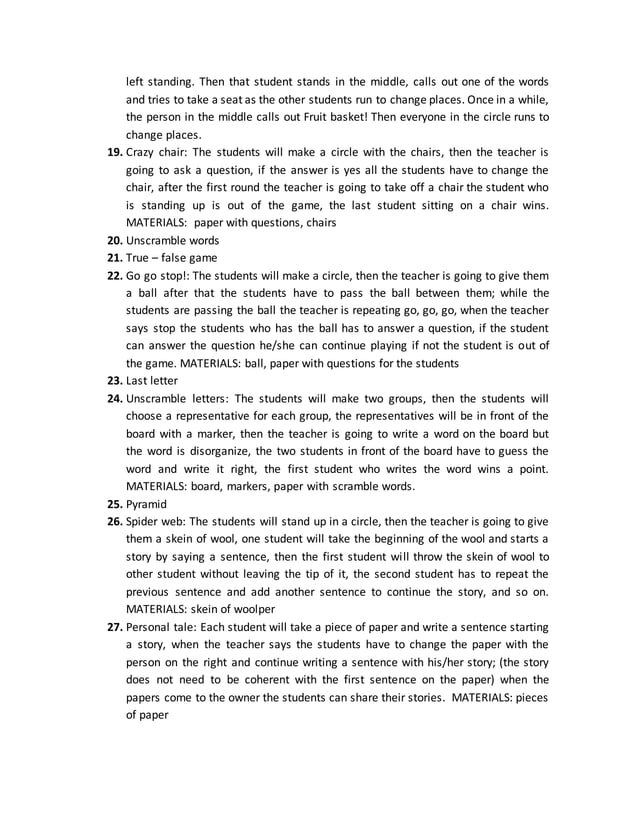 Activities and games for warming up students | PDF