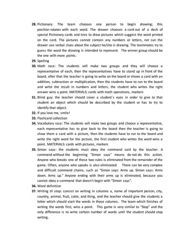 Activities and games for warming up students | PDF