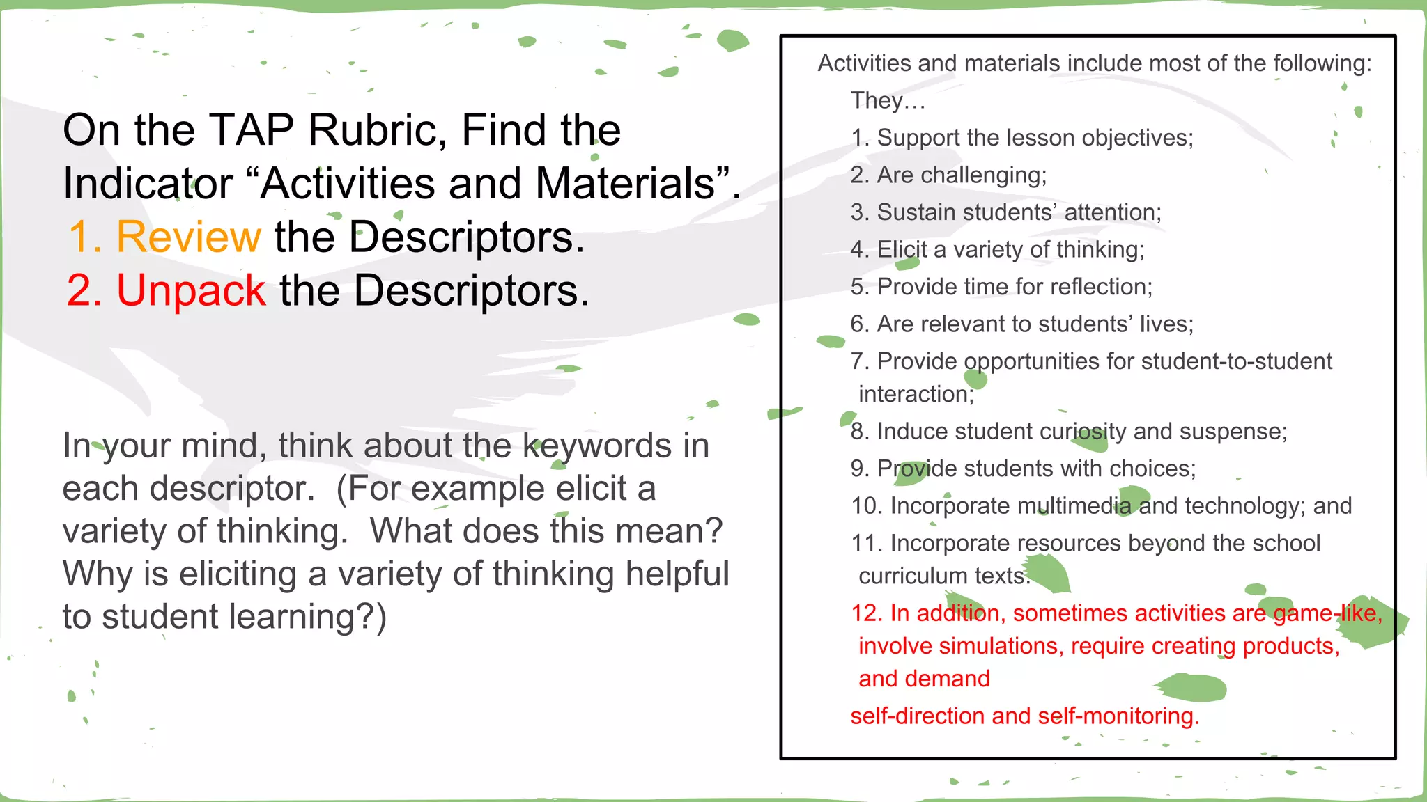 Activities and Materials Condensed | PPTX