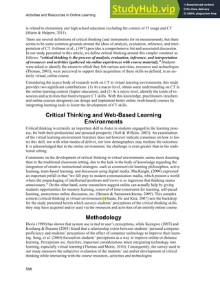 Activities And Resources In Online Learning From A Critical Thinking View | PDF