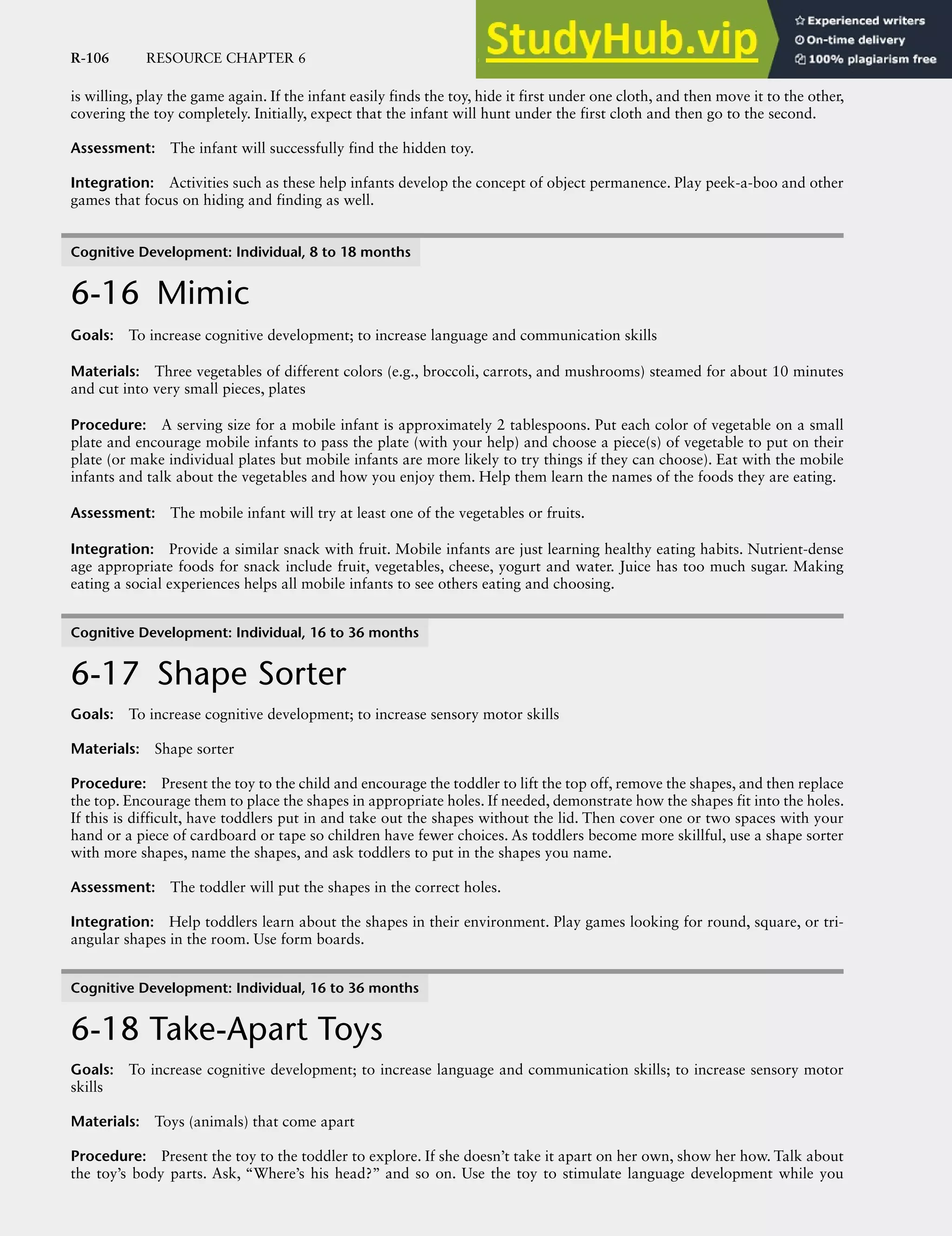 Activities For Infants And Toddlers | PDF