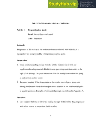 ACTIVITIES FOR INTEGRATING READING AND WRITING IN THE LANGUAGE ...