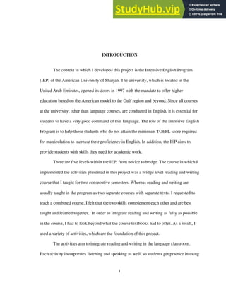 ACTIVITIES FOR INTEGRATING READING AND WRITING IN THE LANGUAGE ...