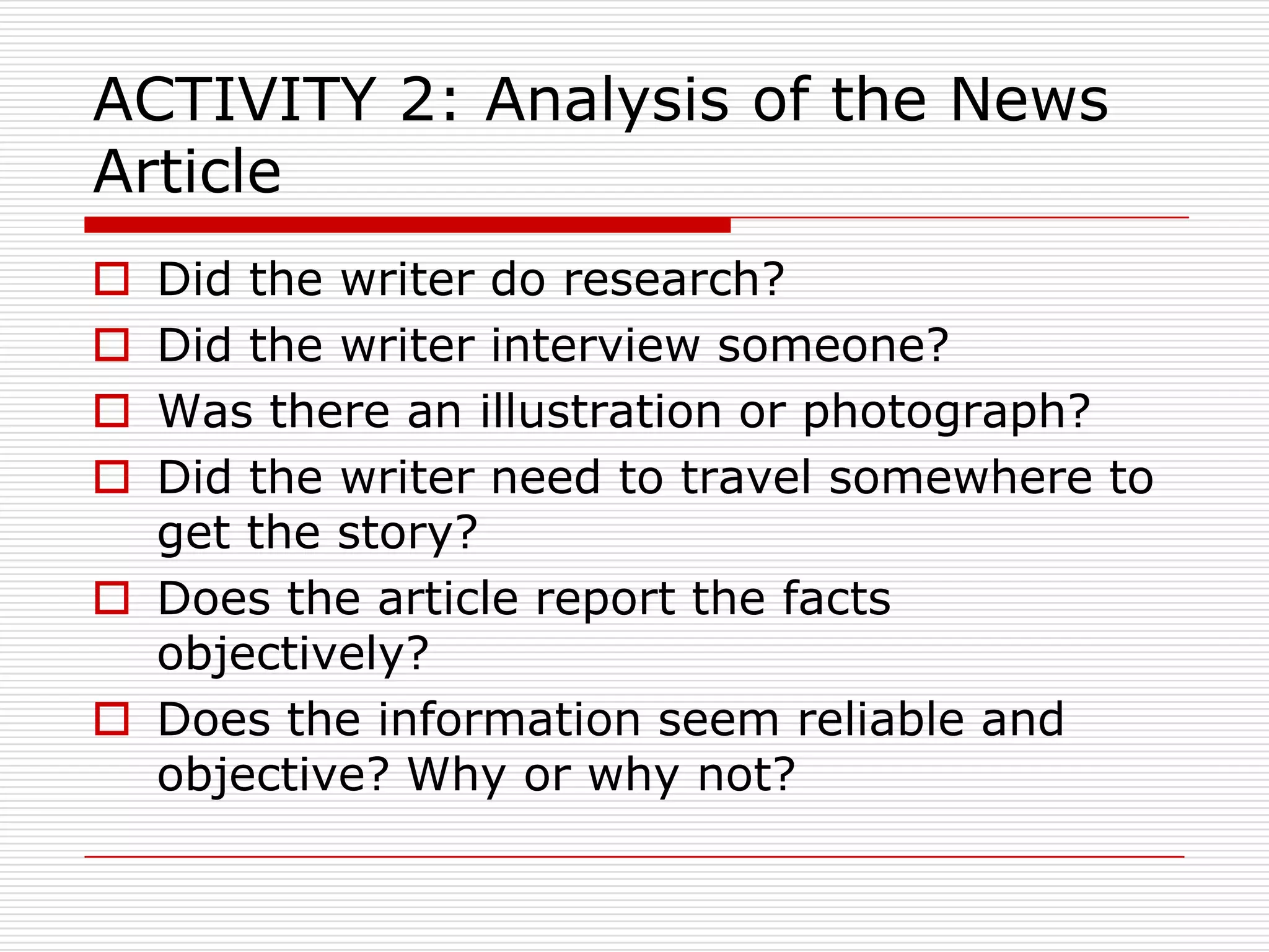Activities for journalistic skills | PPT