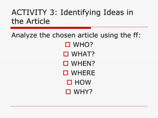 Activities for journalistic skills | PPT