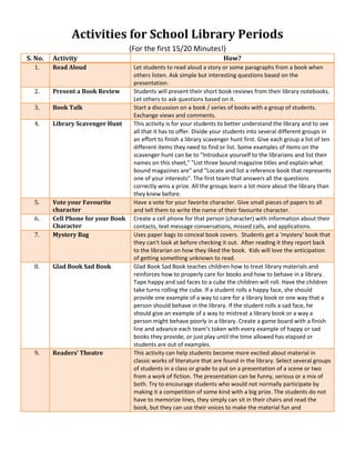 Activities for School Library Hours | PDF