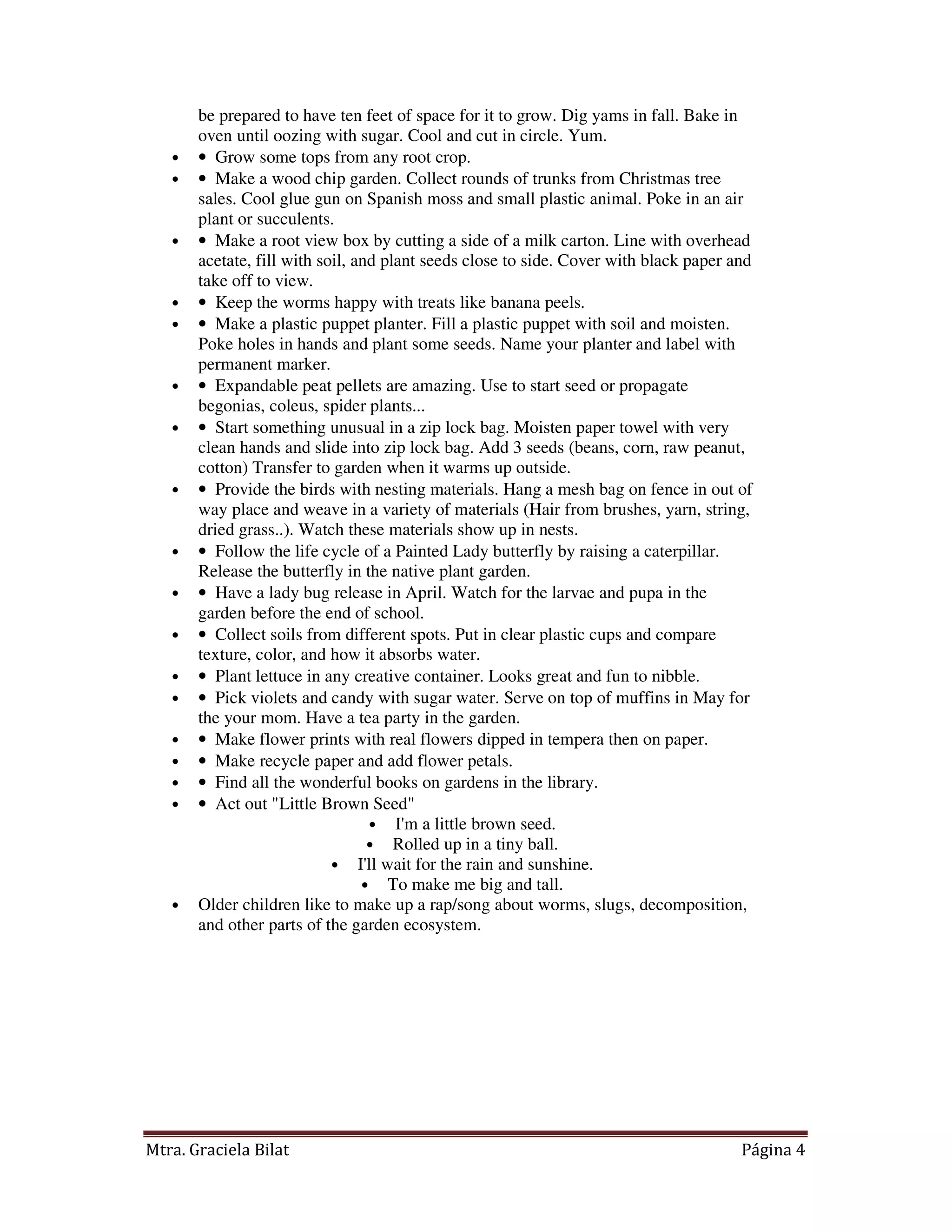 Activities For Thematic Unit The Garden | PDF