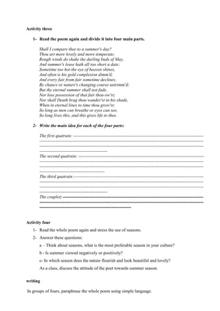 Activities for the poem | PDF