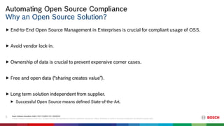 Bosch: AN UPDATE ON OUR ACTIVITIES IN AUTOMATING OSS COMPLIANCE: A WORKING SHOWCASE | PPT