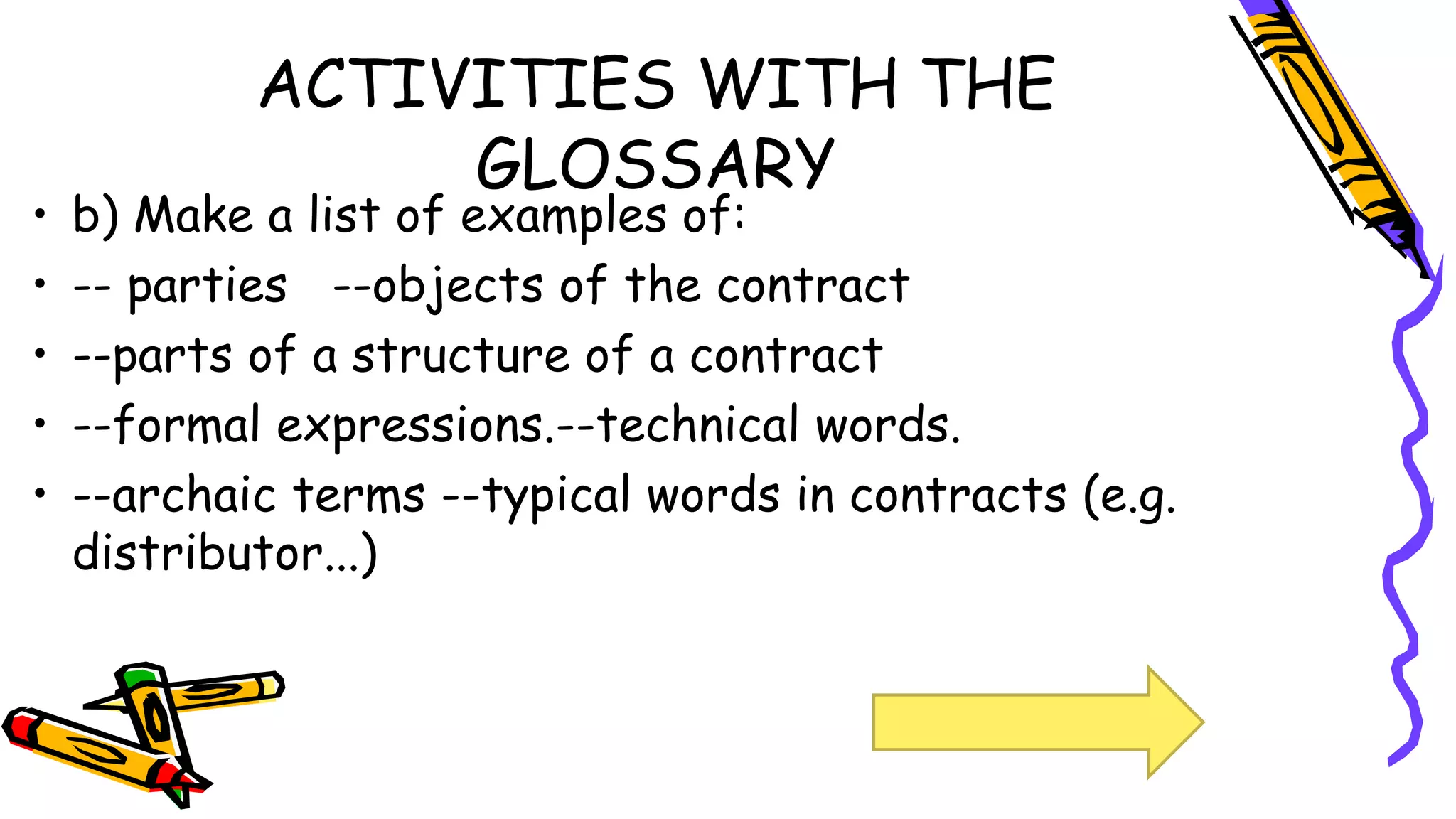 Activities in class- Unit 6 Contract Law. Contract wording | PPTX