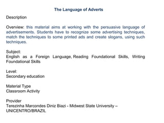 Linguagem da propaganda/ Language in Advertising | PPT