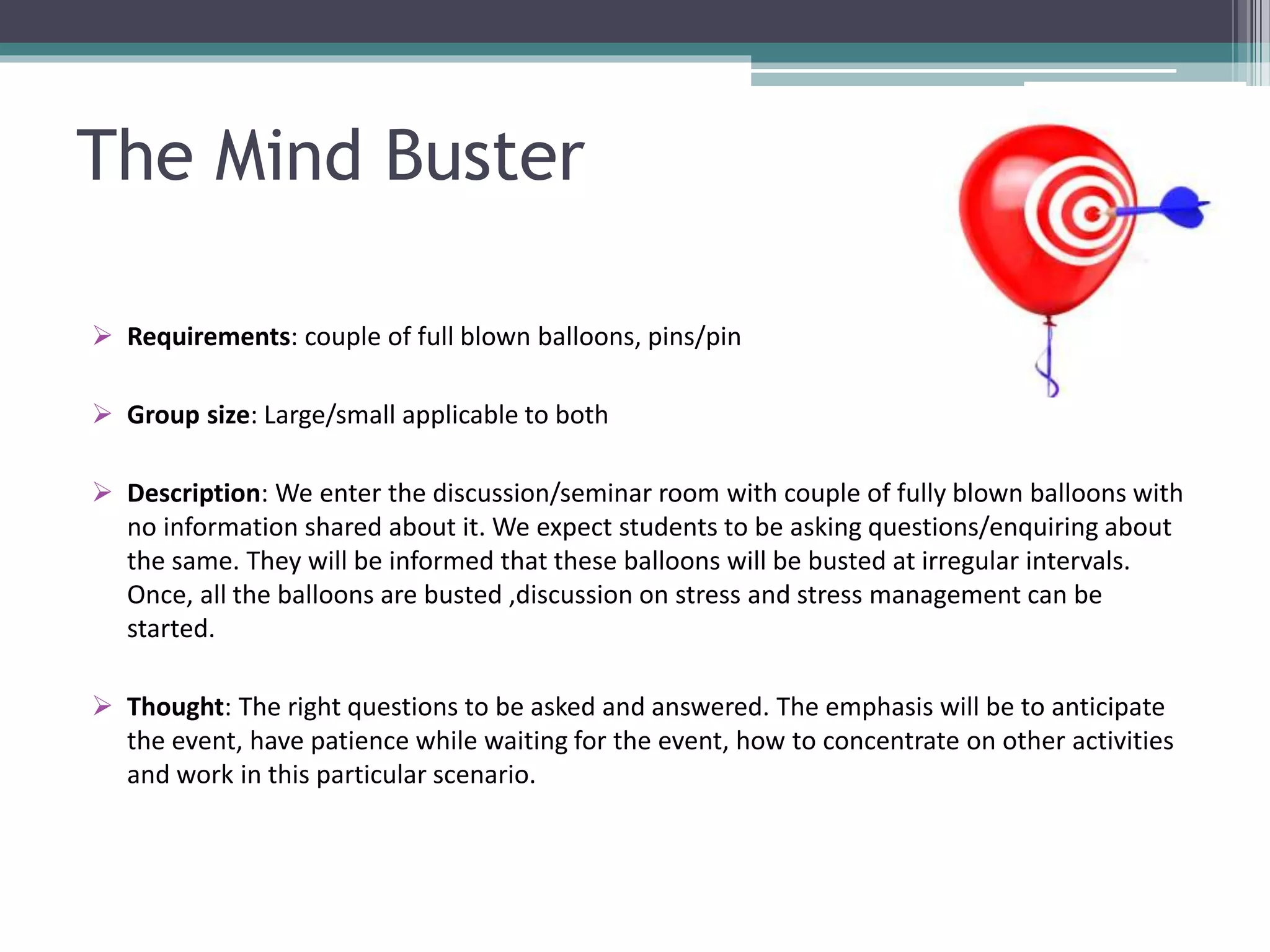 Stress Management and Team building activities | PPTX