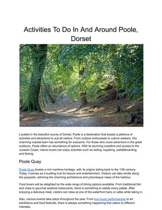 Activities To Do In And Around Poole, Dorset | PDF