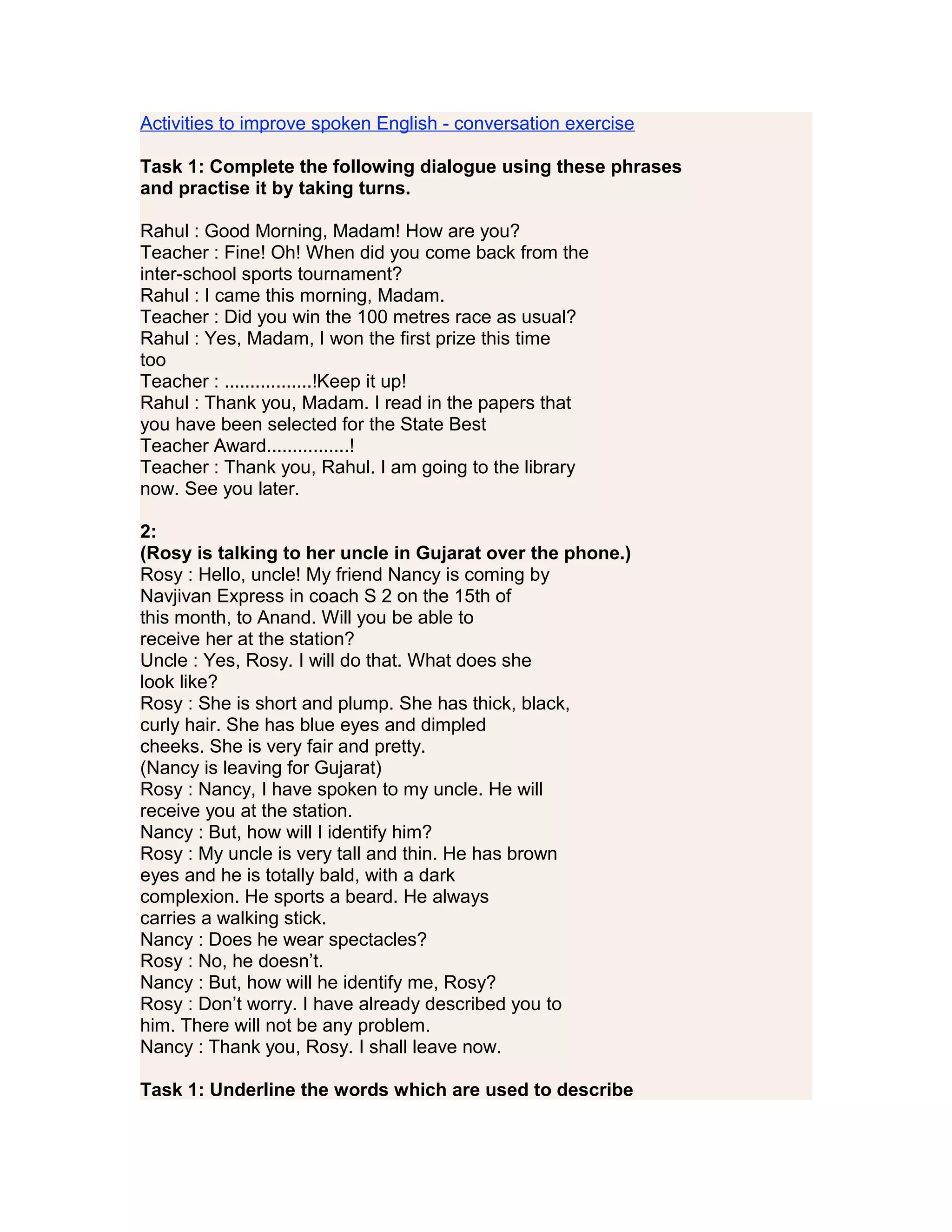 Activities to improve spoken english | DOC