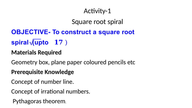 ACTIVITY-1 (1).pptx square root spiral math class 9 chap1 | PPTX ...