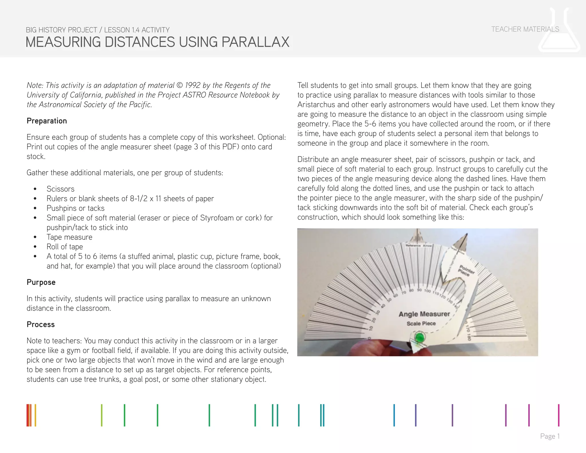 Lesson 1.4 Activity: Measuring Distances Using Parallax | PDF