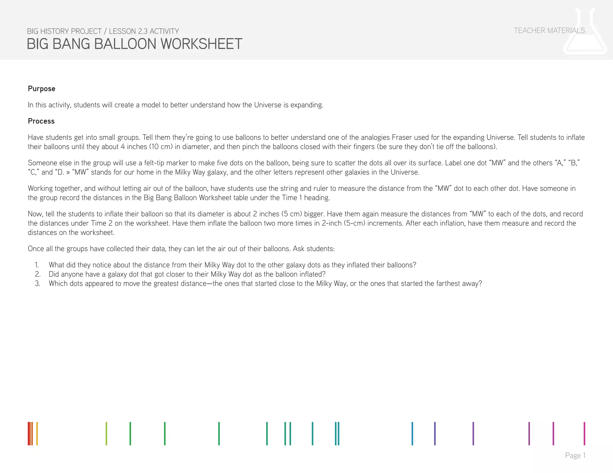 Lesson 2.3 Activity: Big Bang Balloon | PDF