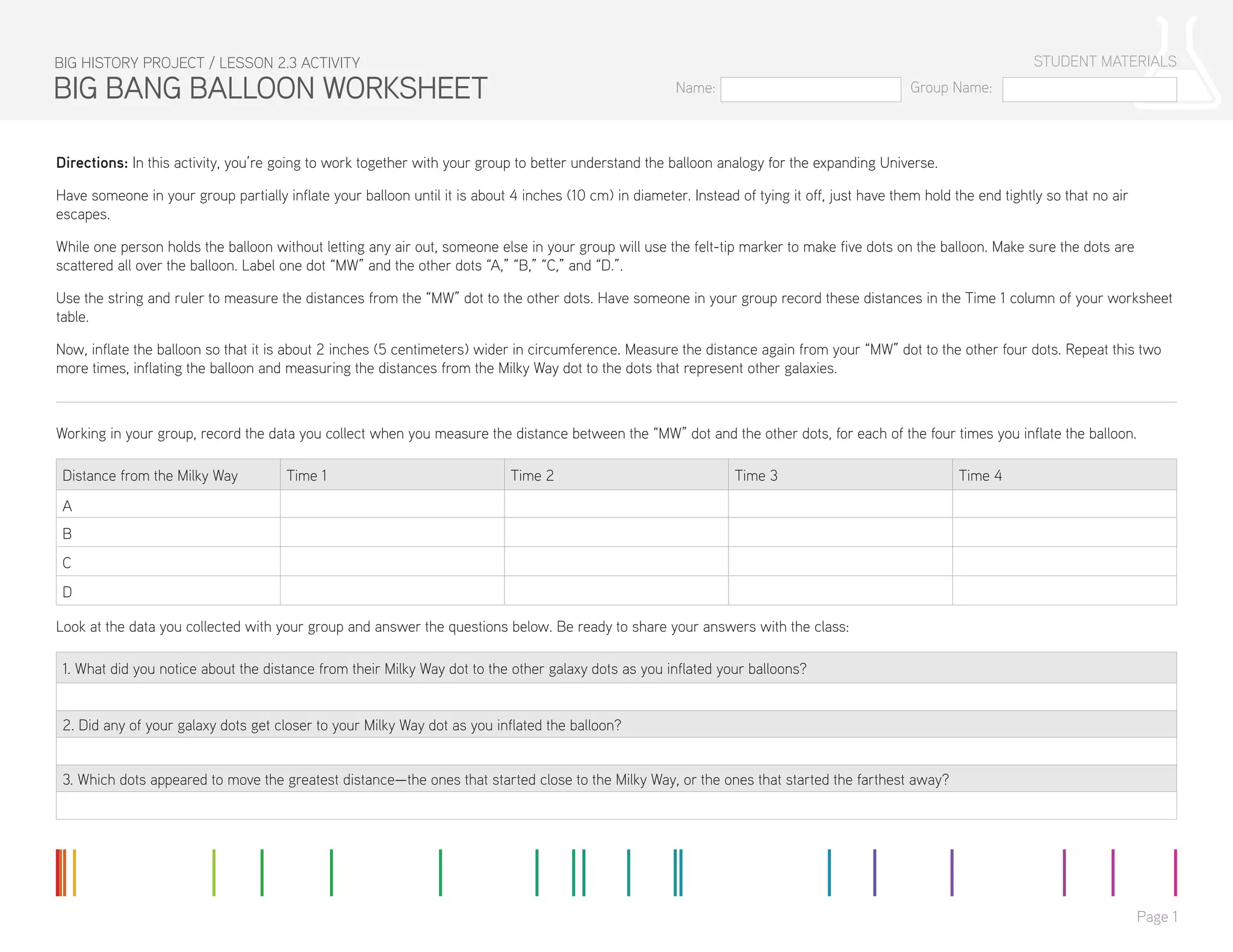 Lesson 2.3 Activity: Big Bang Balloon | PDF