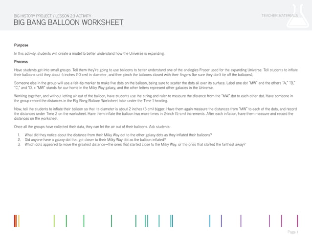 Lesson 2.3 Activity: Big Bang Balloon | PDF | Physics | Science