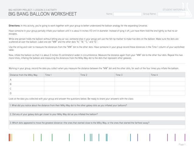 Lesson 2.3 Activity: Big Bang Balloon | PDF | Physics | Science