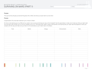 Lesson 9.8 Activity: Surviving on Mars (Part 1) | PPT
