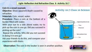 Light Reflection and Refraction- Activities - Class X Science | PPTX