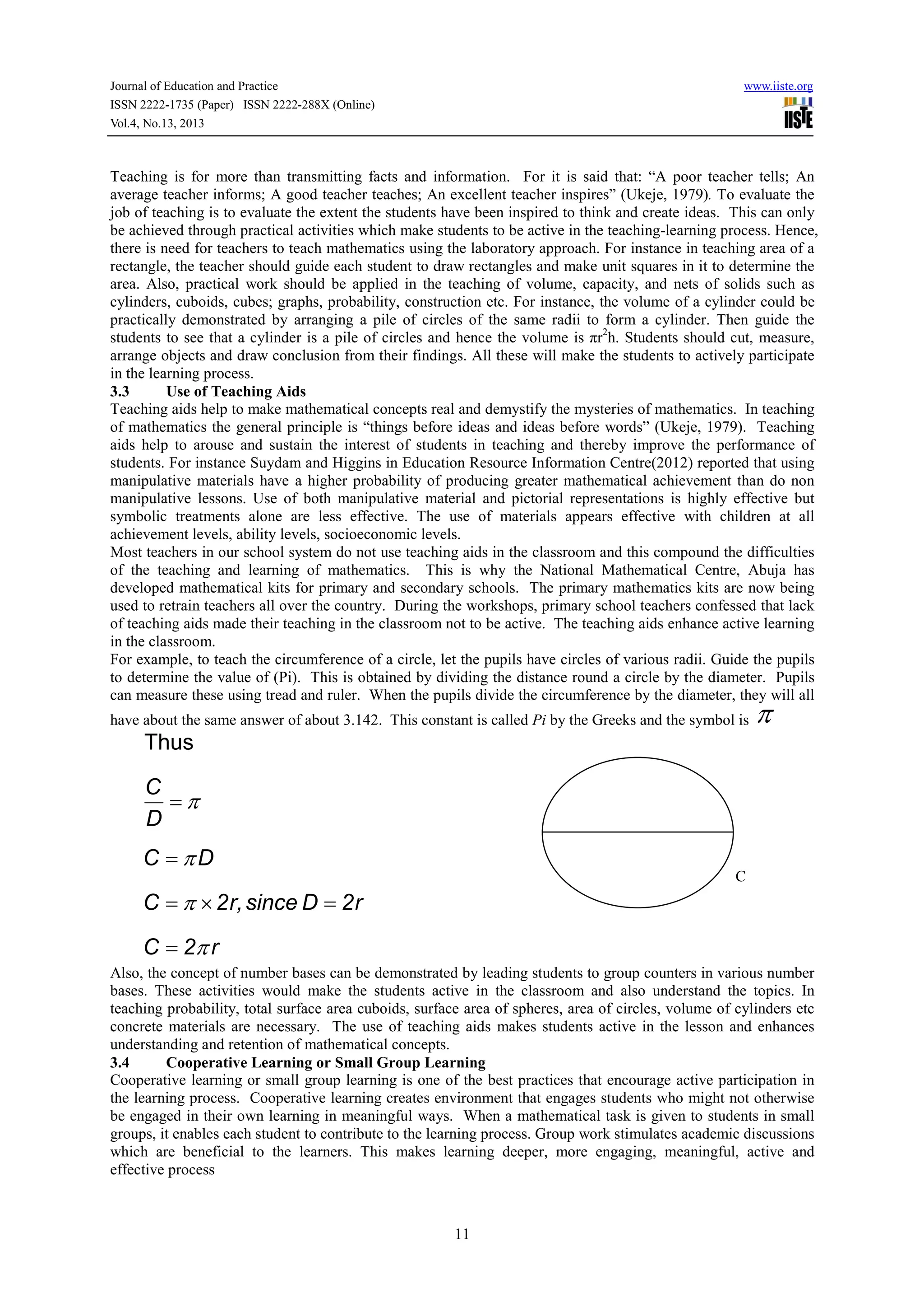Activity based learning strategies in the mathematics classrooms | PDF