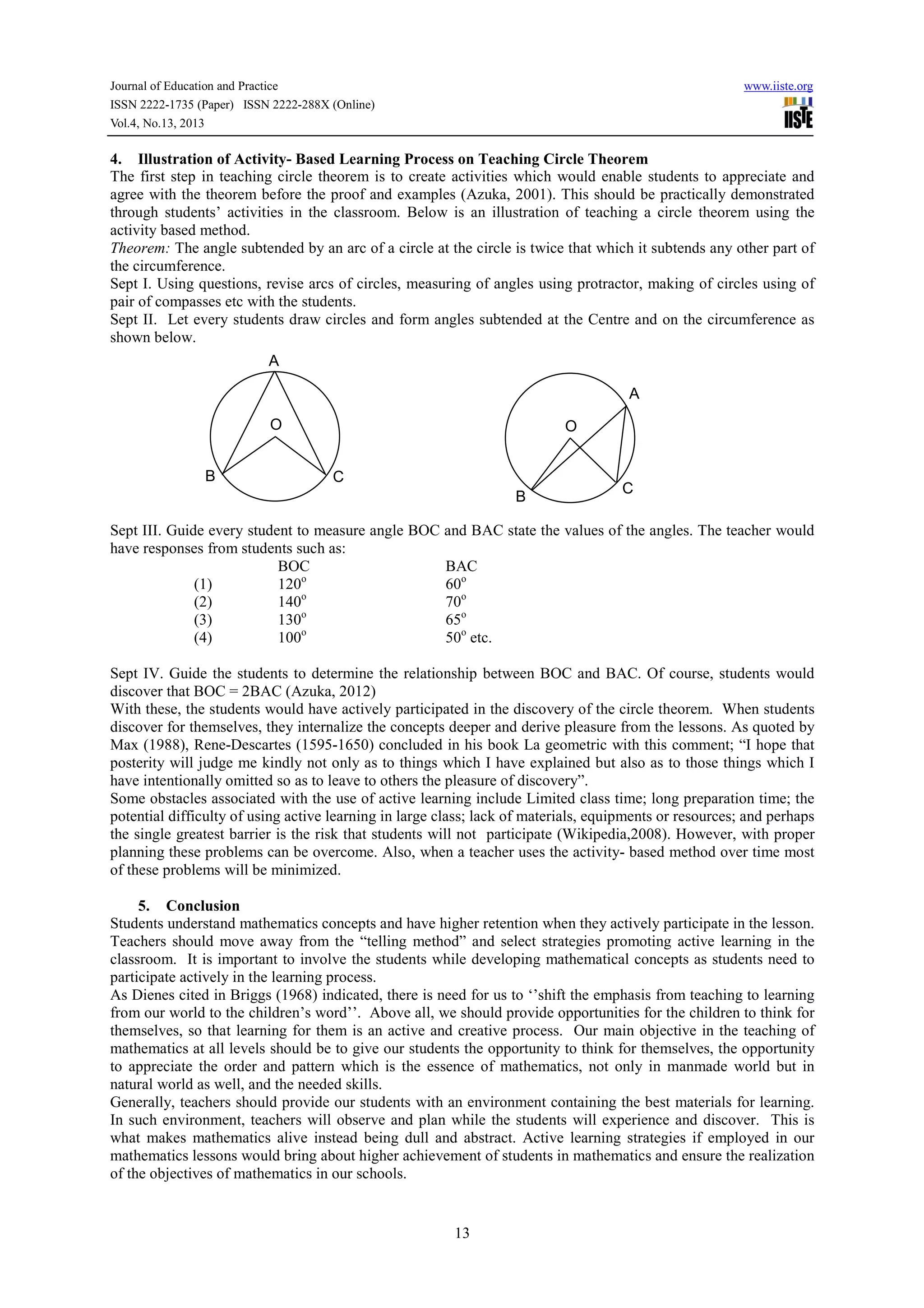 Activity based learning strategies in the mathematics classrooms | PDF