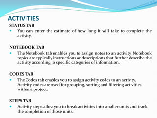 Primavera Project Activity-Codes and Scheduling | PDF