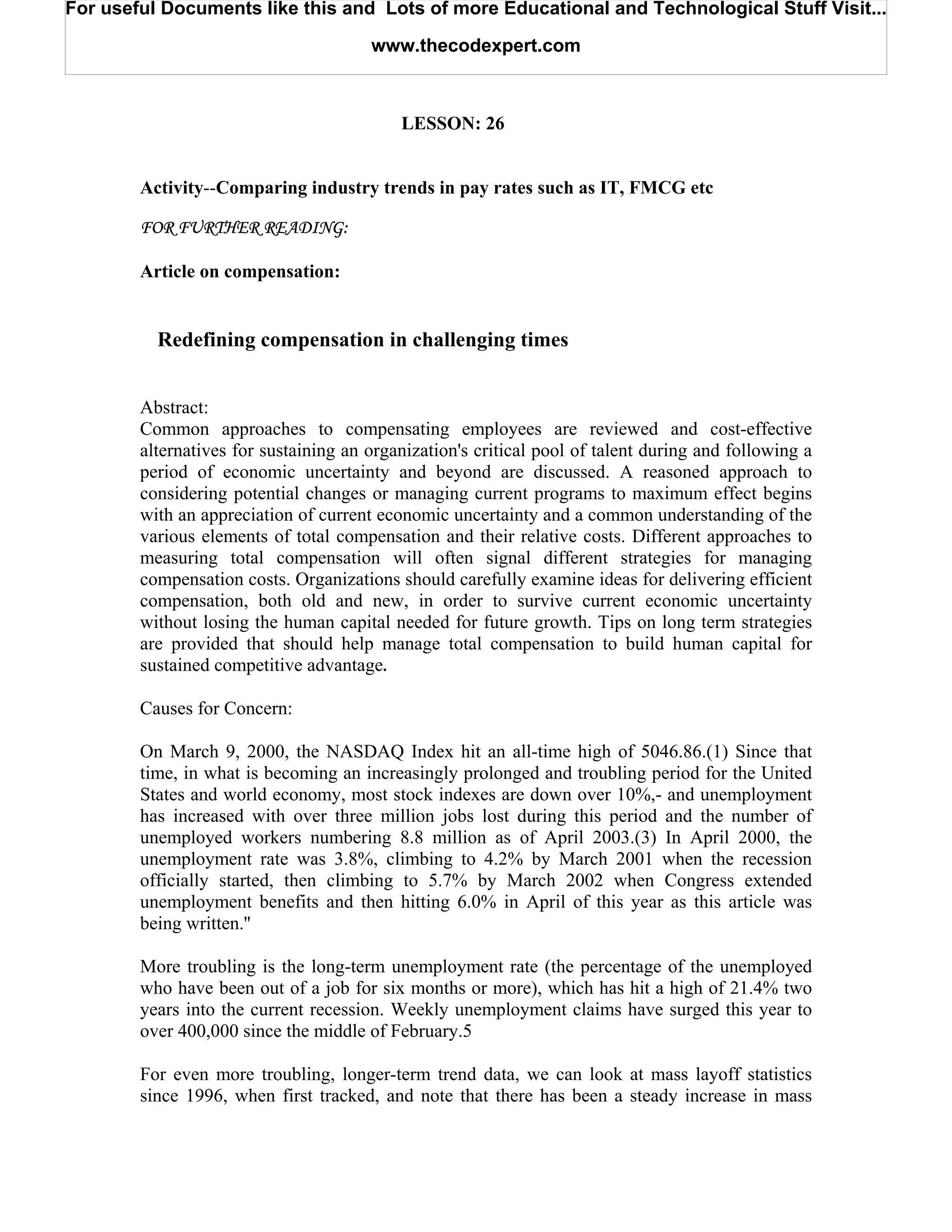Activity Comparing Industry Trends In Pay Rates Such As It, Fmcg | PDF
