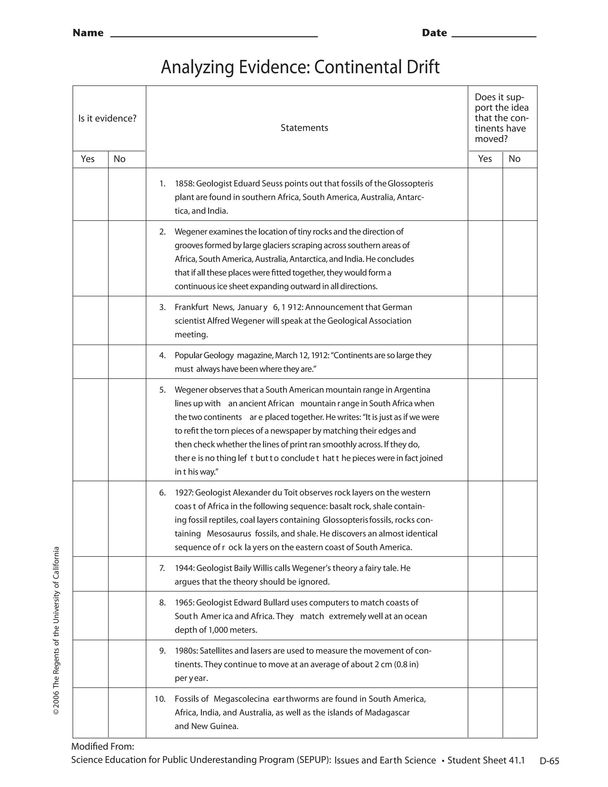 Activity continentaldrift | PDF