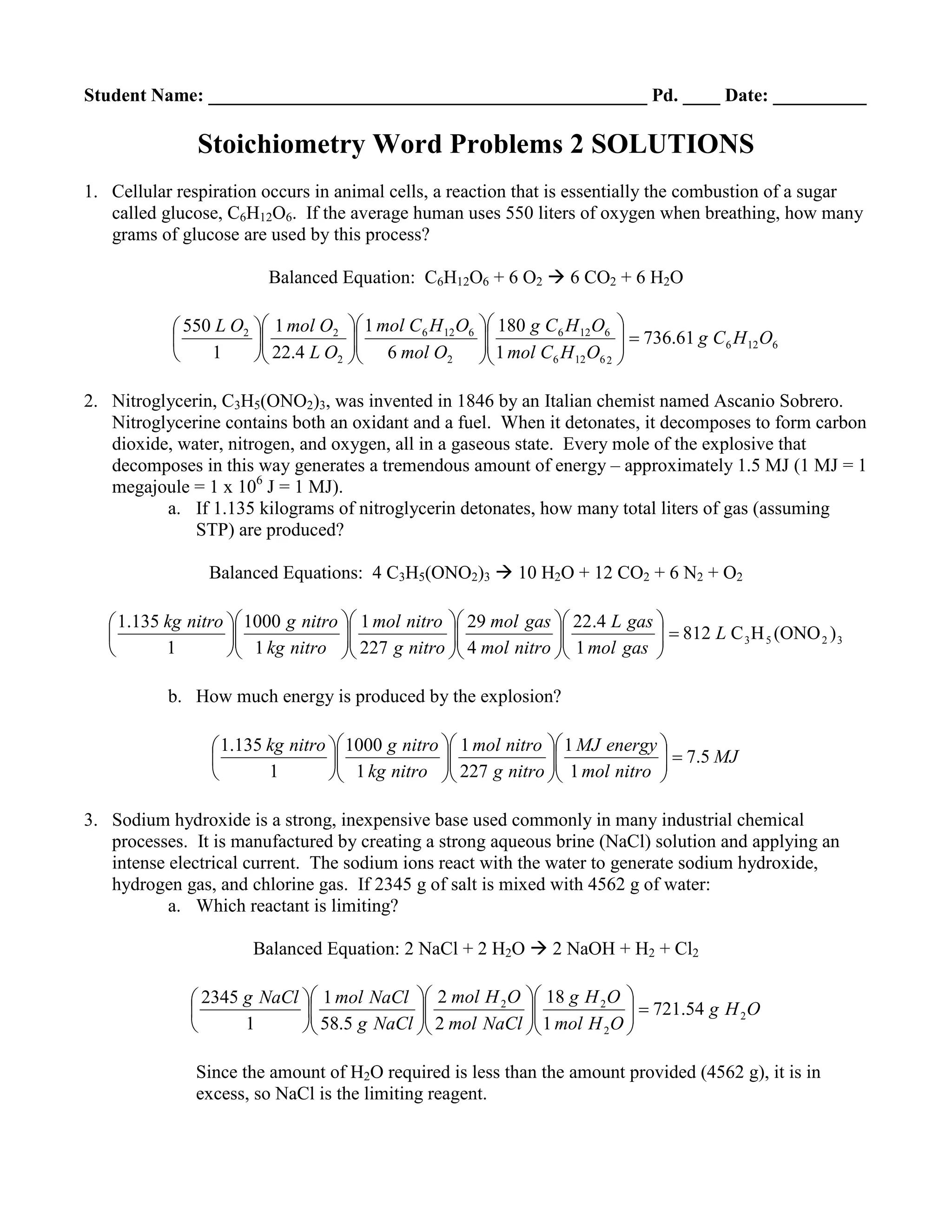 Activity --stoichiometry-word-problems-2-solutions | PDF | Chemistry | Science