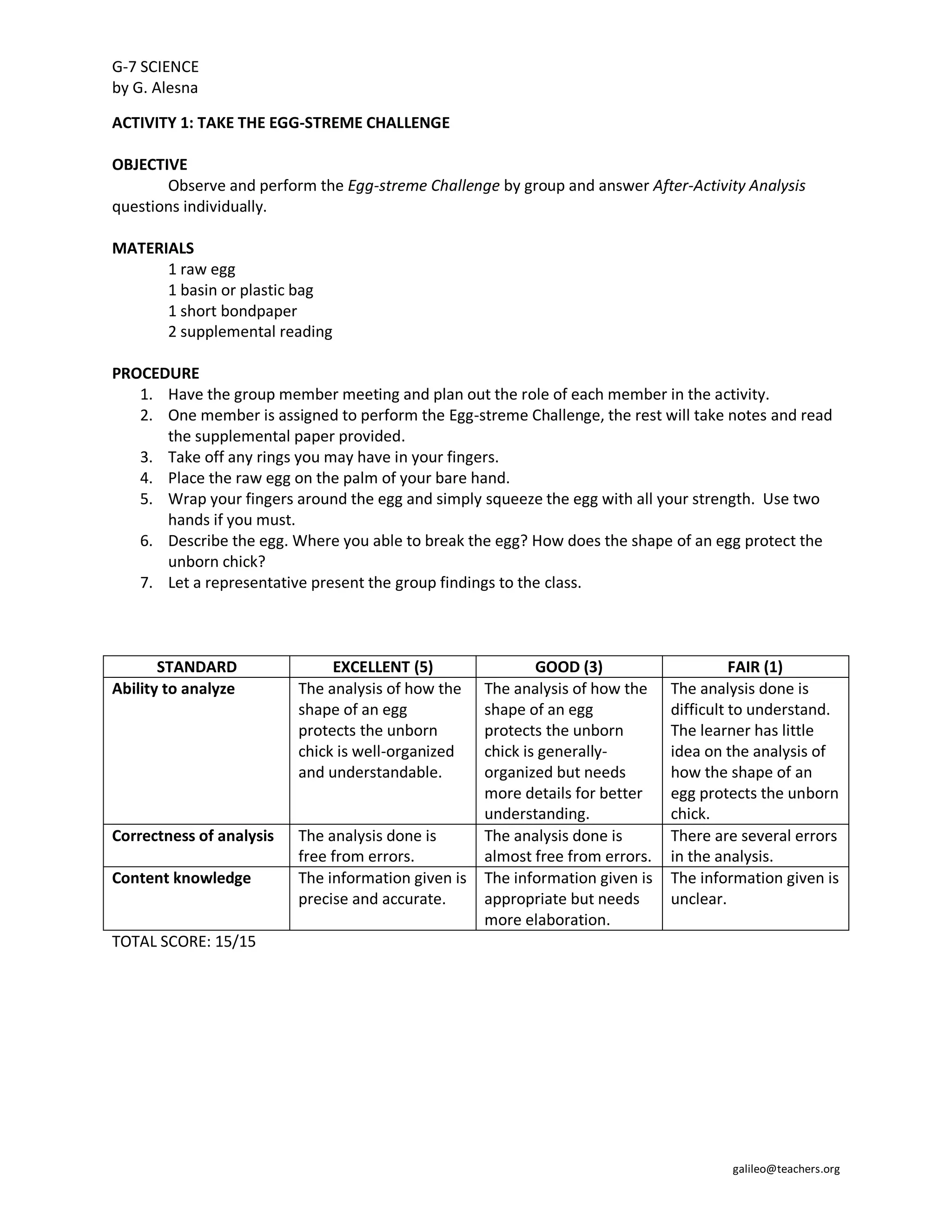 ACTIVITY 1: TAKE THE EGG-STREME CHALLENGE | PDF