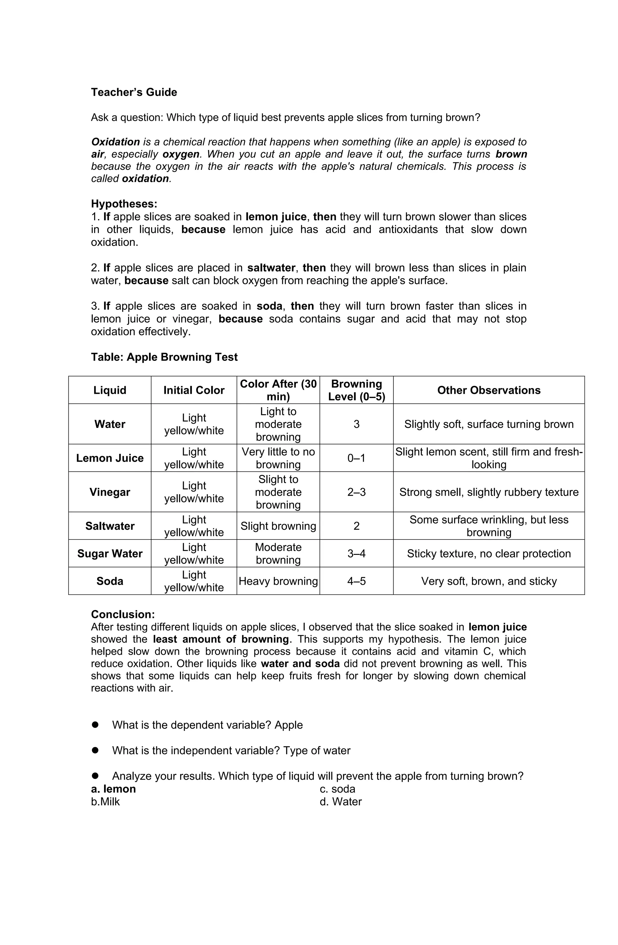 ACTIVITY No 1. Testing Different Liquids | DOCX