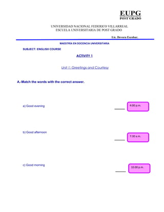 Greetings and Courtesy-Activity1 | DOC | Education