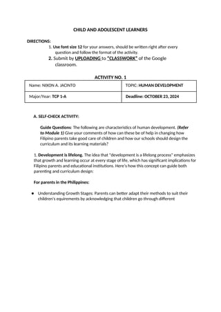 ACTIVITY 1-HUMAN DEVELOPMENT, FOR THE TEACHING COURSE | DOCX