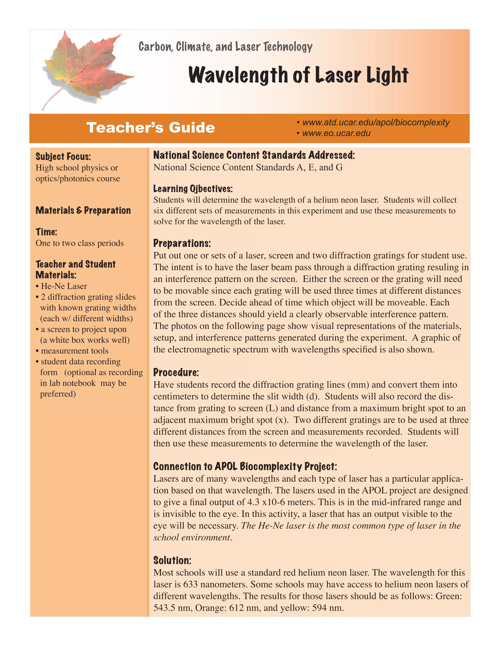 Wavelength of Laser Light | PDF