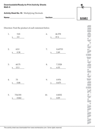 Multiplying Decimals | PDF