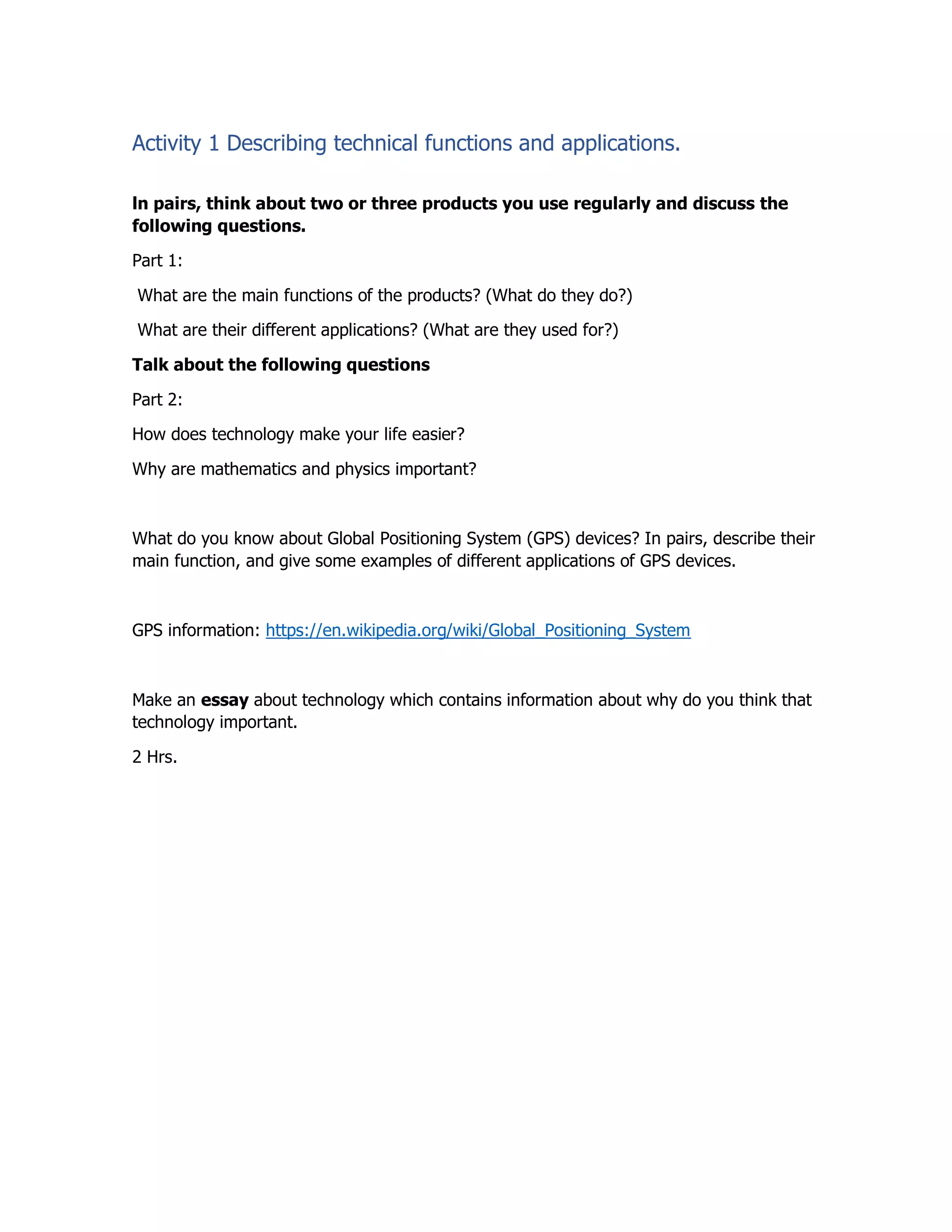 Activity 1 describing technical functions and applications | PDF