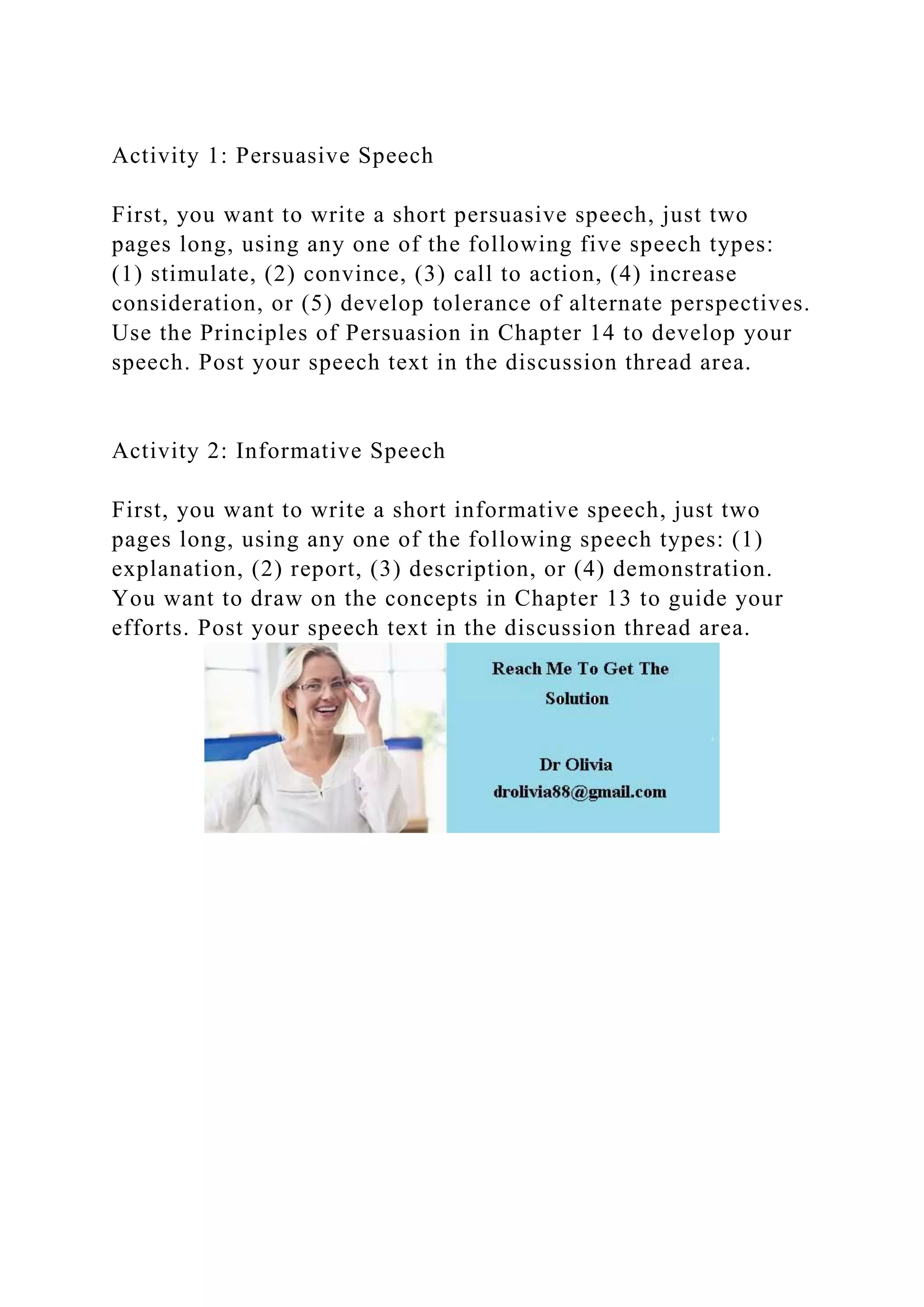 Activity 1 Persuasive SpeechFirst, you want to write a short pe.docx